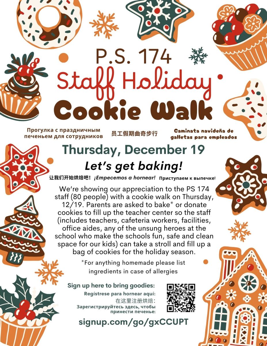 Staff Appreciation Holiday Cookie Walk! Thursday 12/19/2024 – P.S. 174 William Sidney Mount ...