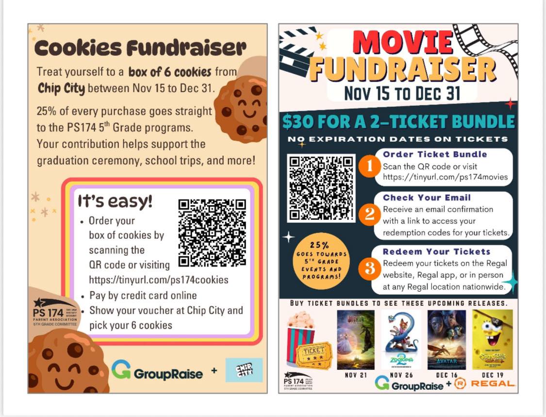 5th Grade Fundraisers – Cookies and Movies! – P.S. 174 William Sidney ...